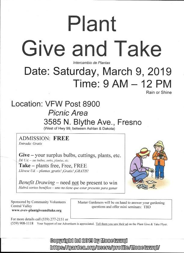 Event Poster in PLANT GIVE - TAKE --- FREE PLANTS!!! - Garden.org
